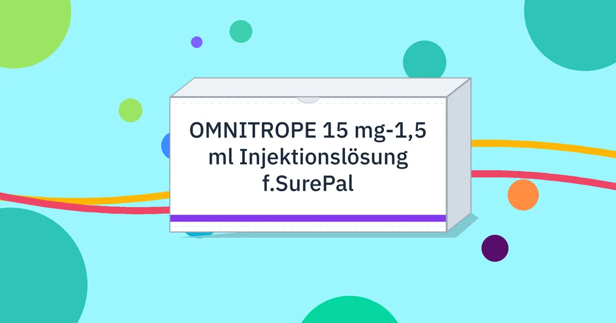 Symbolbild: Packung mit der Aufschrift OMNITROPE 15 mg-1,5 ml Injektionslösung f.SurePal (PZN 15319606) – Verfügbarkeit und Bezug in Apotheken in Frankfurt am Main