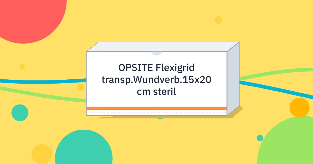 Symbolbild: Packung mit der Aufschrift OPSITE Flexigrid transp.Wundverb.15x20 cm steril (PZN 09116448) – Verfügbarkeit und Bezug in Apotheken in Frankfurt am Main