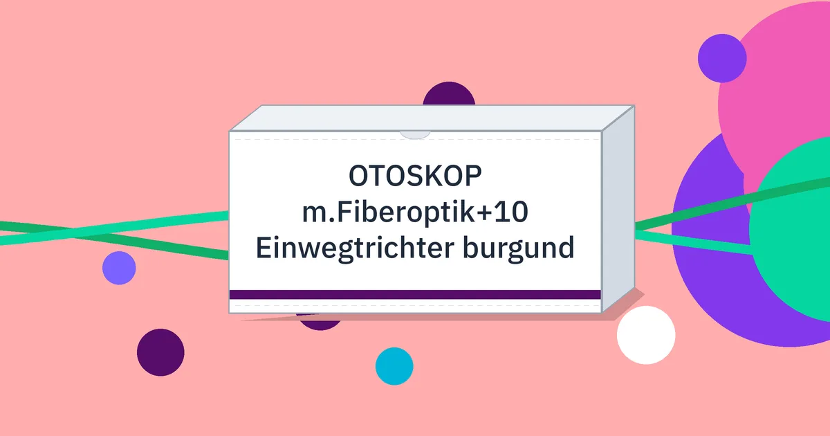 Symbolbild: Packung mit der Aufschrift OTOSKOP m.Fiberoptik+10 Einwegtrichter burgund (PZN 20869898) – Verfügbarkeit und Bezug in Apotheken in Frankfurt am Main