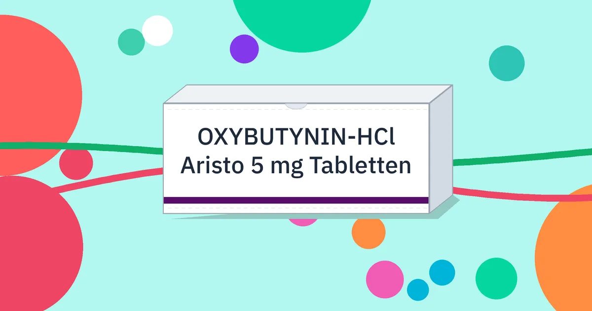 Symbolbild: Packung mit der Aufschrift OXYBUTYNIN-HCl Aristo 5 mg Tabletten (PZN 09714586) – Verfügbarkeit und Bezug in Apotheken in Frankfurt am Main