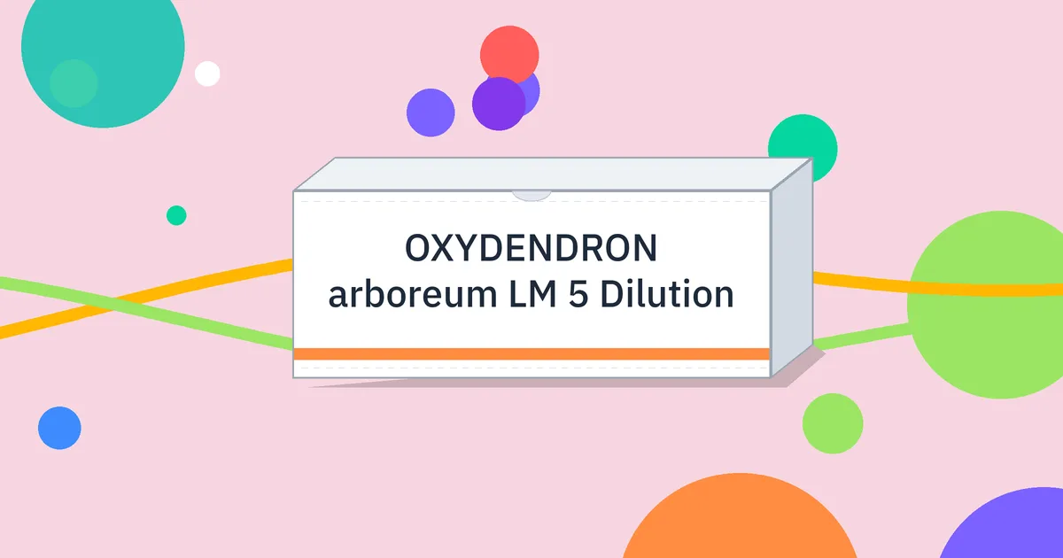 Symbolbild: Packung mit der Aufschrift OXYDENDRON arboreum LM 5 Dilution (PZN 13629314) – Verfügbarkeit und Bezug in Apotheken in Frankfurt am Main