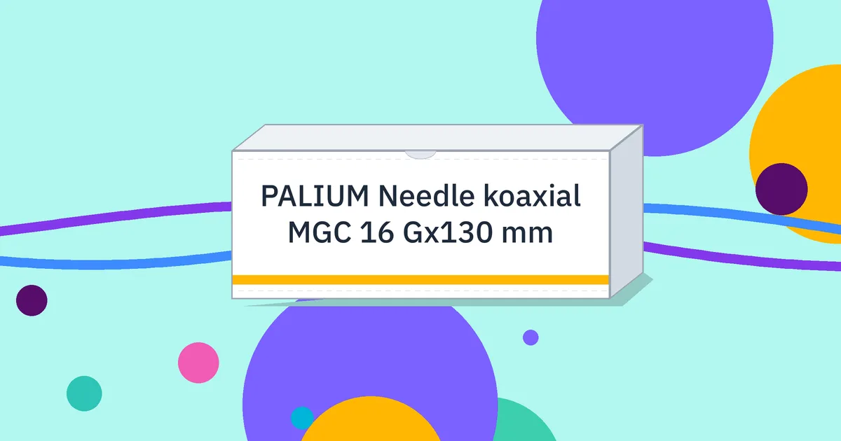 Symbolbild: Packung mit der Aufschrift PALIUM Needle koaxial MGC 16 Gx130 mm (PZN 19734414) – Verfügbarkeit und Bezug in Apotheken in Frankfurt am Main