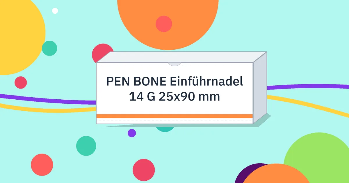 Symbolbild: Packung mit der Aufschrift PEN BONE Einführnadel 14 G 25x90 mm (PZN 16920470) – Verfügbarkeit und Bezug in Apotheken in Frankfurt am Main