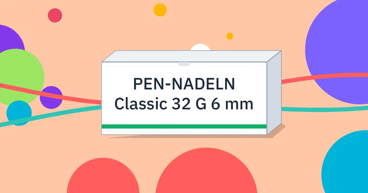 Symbolbild: Packung mit der Aufschrift PEN-NADELN Classic 32 G 6 mm (PZN 11194094) – Verfügbarkeit und Bezug in Apotheken in Frankfurt am Main
