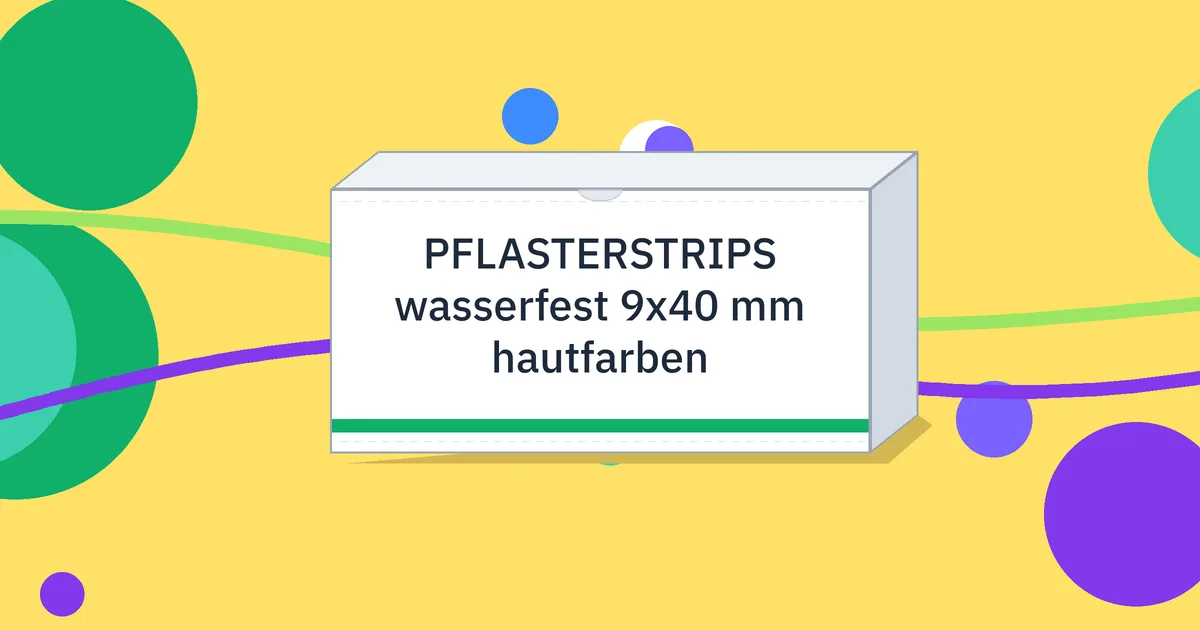 Symbolbild: Packung mit der Aufschrift PFLASTERSTRIPS wasserfest 9x40 mm hautfarben (PZN 00973027) – Verfügbarkeit und Bezug in Apotheken in Frankfurt am Main