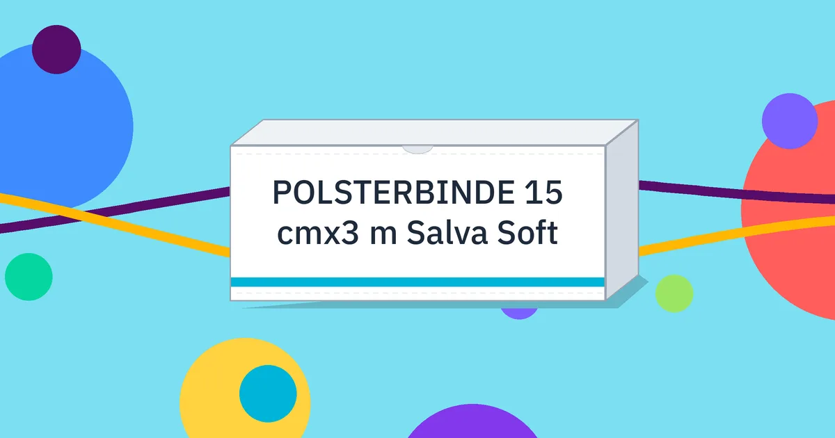 Symbolbild: Packung mit der Aufschrift POLSTERBINDE 15 cmx3 m Salva Soft (PZN 17152056) – Verfügbarkeit und Bezug in Apotheken in Frankfurt am Main