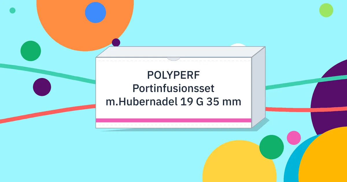 Symbolbild: Packung mit der Aufschrift POLYPERF Portinfusionsset m.Hubernadel 19 G 35 mm (PZN 17527800) – Verfügbarkeit und Bezug in Apotheken in Frankfurt am Main
