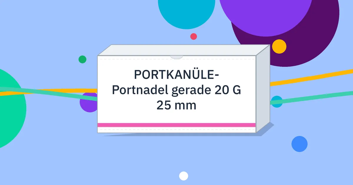 Symbolbild: Packung mit der Aufschrift PORTKANÜLE-Portnadel gerade 20 G 25 mm (PZN 10010904) – Verfügbarkeit und Bezug in Apotheken in Frankfurt am Main