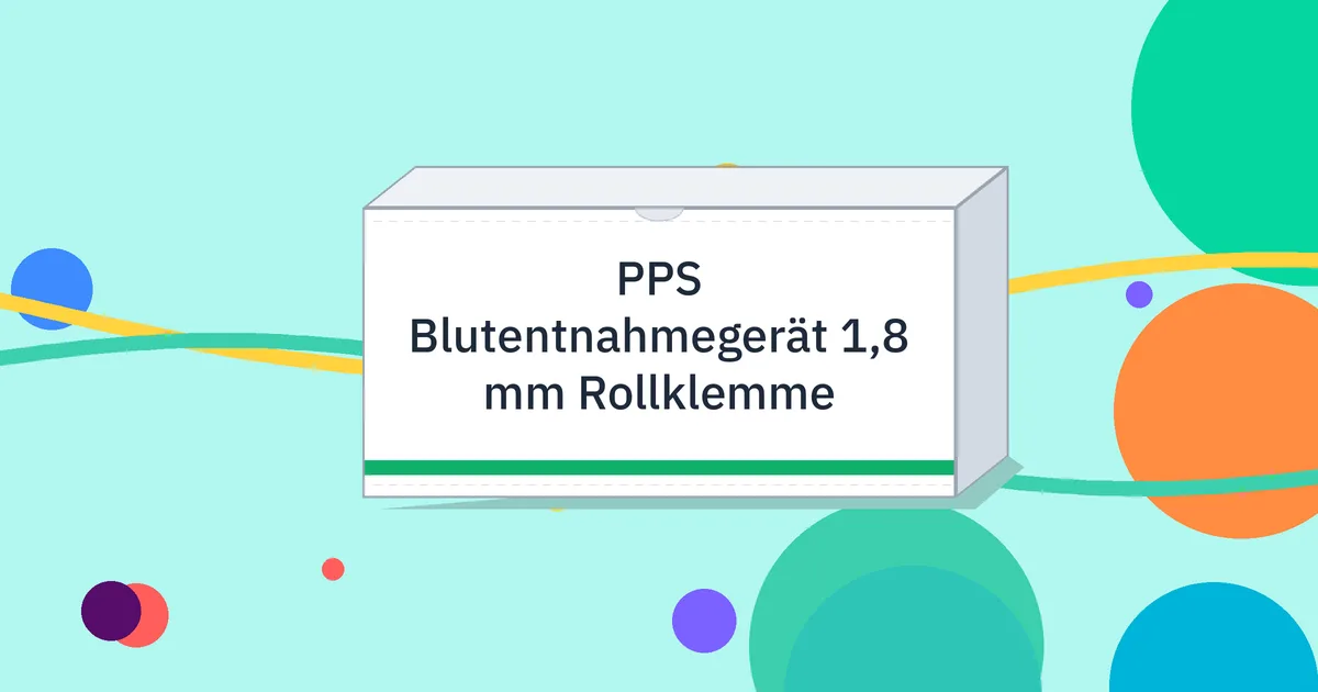 Symbolbild: Packung mit der Aufschrift PPS Blutentnahmegerät 1,8 mm Rollklemme (PZN 05029095) – Verfügbarkeit und Bezug in Apotheken in Frankfurt am Main