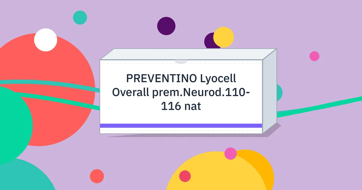 Symbolbild: Packung mit der Aufschrift PREVENTINO Lyocell Overall prem.Neurod.110-116 nat (PZN 16895766) – Verfügbarkeit und Bezug in Apotheken in Frankfurt am Main