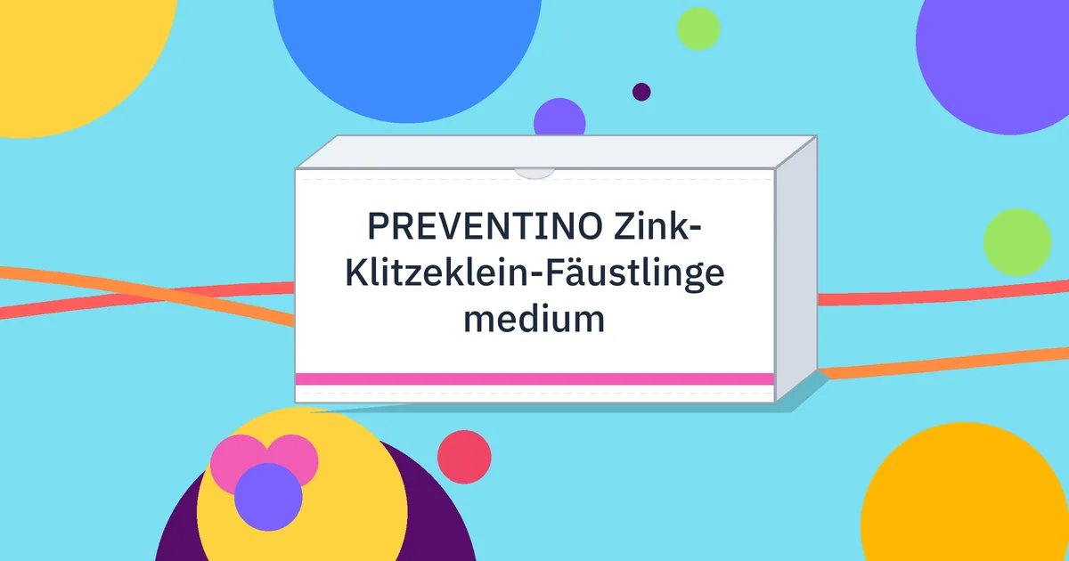 Symbolbild: Packung mit der Aufschrift PREVENTINO Zink-Klitzeklein-Fäustlinge medium (PZN 12447309) – Verfügbarkeit und Bezug in Apotheken in Frankfurt am Main