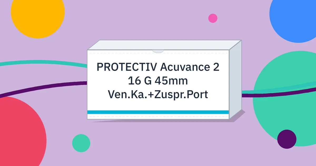Symbolbild: Packung mit der Aufschrift PROTECTIV Acuvance 2 16 G 45mm Ven.Ka.+Zuspr.Port (PZN 17164510) – Verfügbarkeit und Bezug in Apotheken in Frankfurt am Main