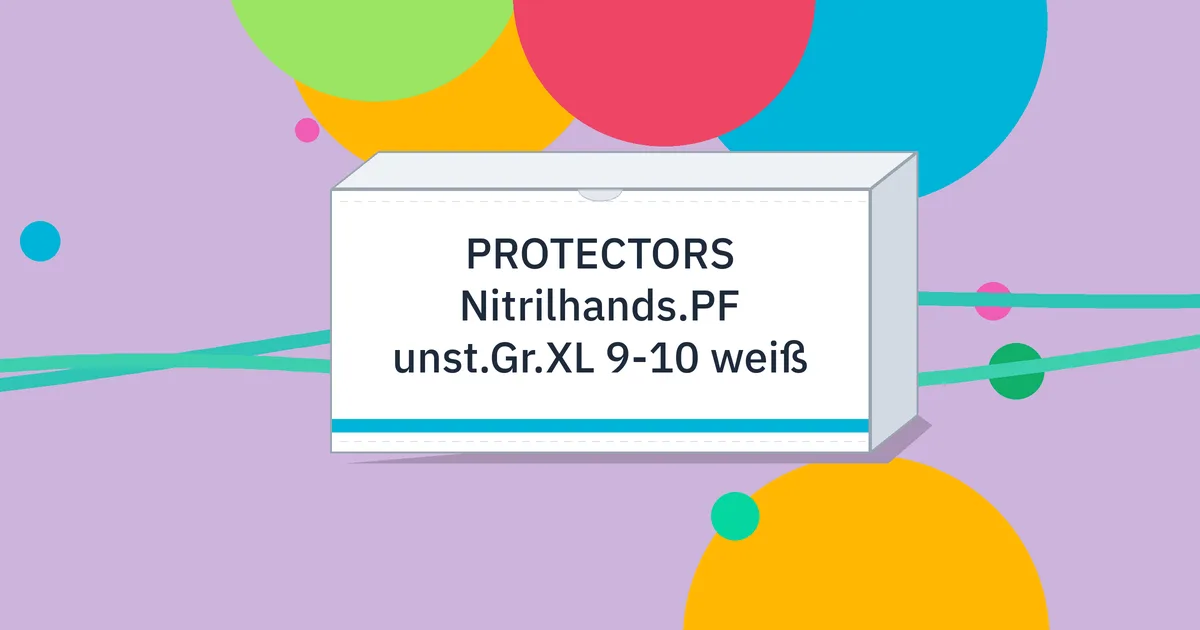 Symbolbild: Packung mit der Aufschrift PROTECTORS Nitrilhands.PF unst.Gr.XL 9-10 weiß (PZN 04686046) – Verfügbarkeit und Bezug in Apotheken in Frankfurt am Main