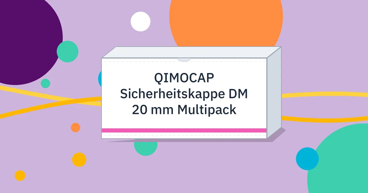 Symbolbild: Packung mit der Aufschrift QIMOCAP Sicherheitskappe DM 20 mm Multipack (PZN 14288140) – Verfügbarkeit und Bezug in Apotheken in Frankfurt am Main