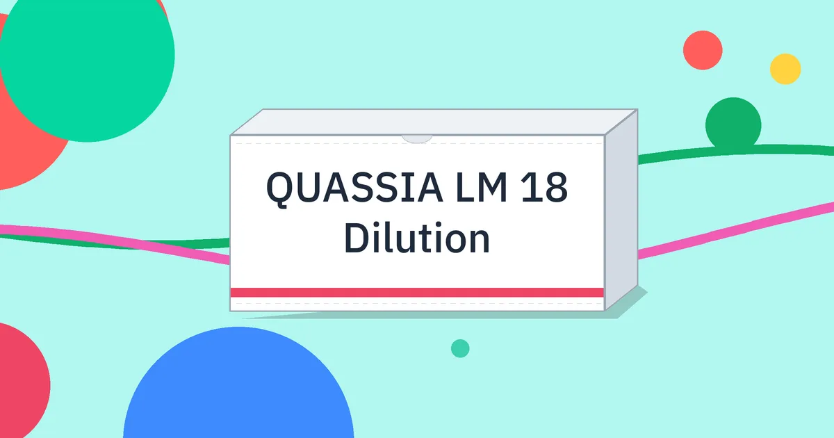 Symbolbild: Packung mit der Aufschrift QUASSIA LM 18 Dilution (PZN 13673261) – Verfügbarkeit und Bezug in Apotheken in Frankfurt am Main