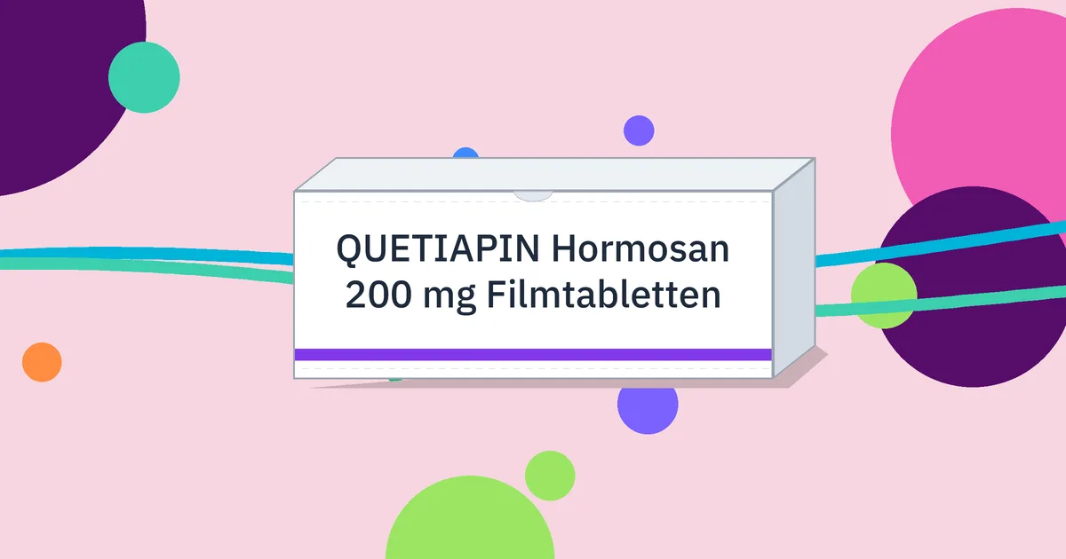 Symbolbild: Packung mit der Aufschrift QUETIAPIN Hormosan 200 mg Filmtabletten (PZN 09294569) – Verfügbarkeit und Bezug in Apotheken in Frankfurt am Main