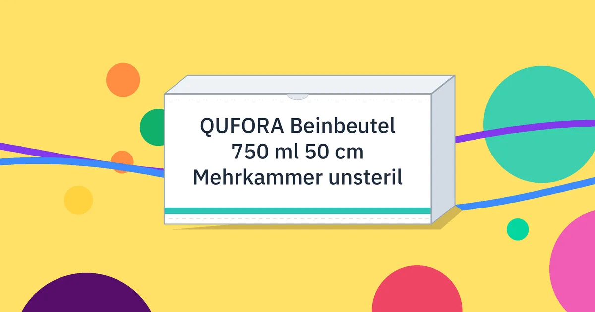 Symbolbild: Packung mit der Aufschrift QUFORA Beinbeutel 750 ml 50 cm Mehrkammer unsteril (PZN 02292768) – Verfügbarkeit und Bezug in Apotheken in Frankfurt am Main