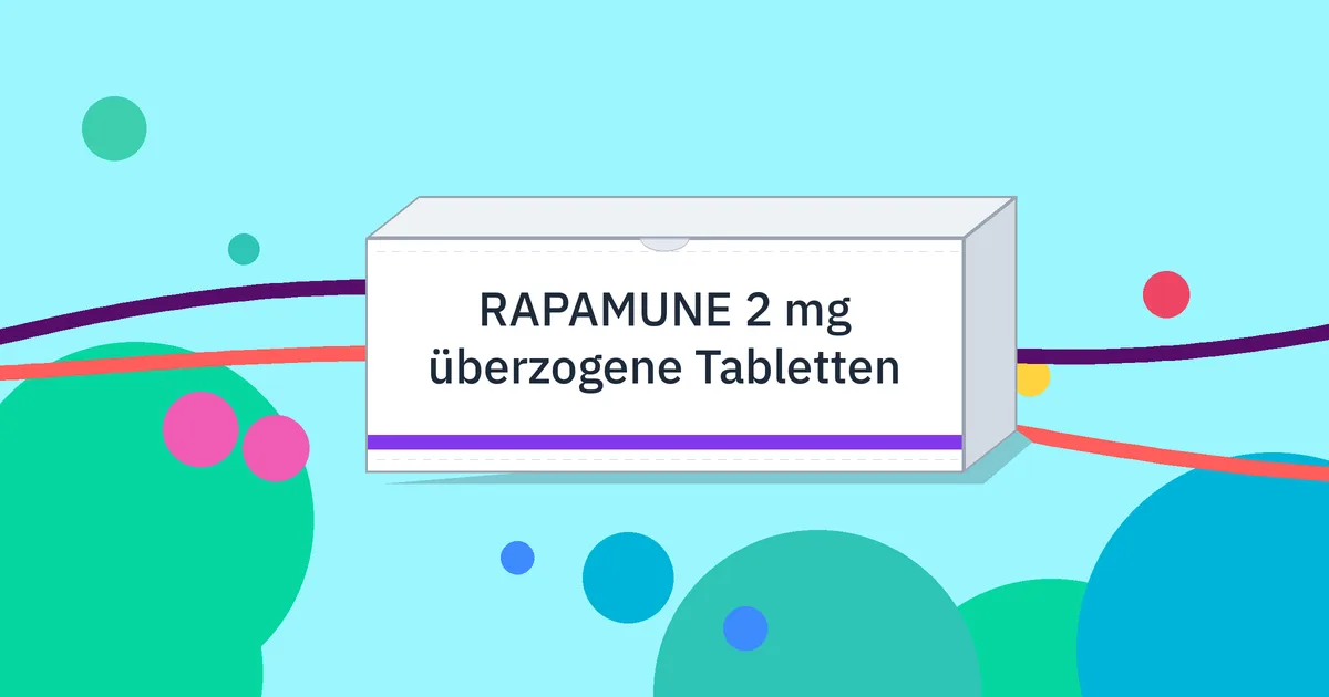 Symbolbild: Packung mit der Aufschrift RAPAMUNE 2 mg überzogene Tabletten (PZN 11126833) – Verfügbarkeit und Bezug in Apotheken in Frankfurt am Main