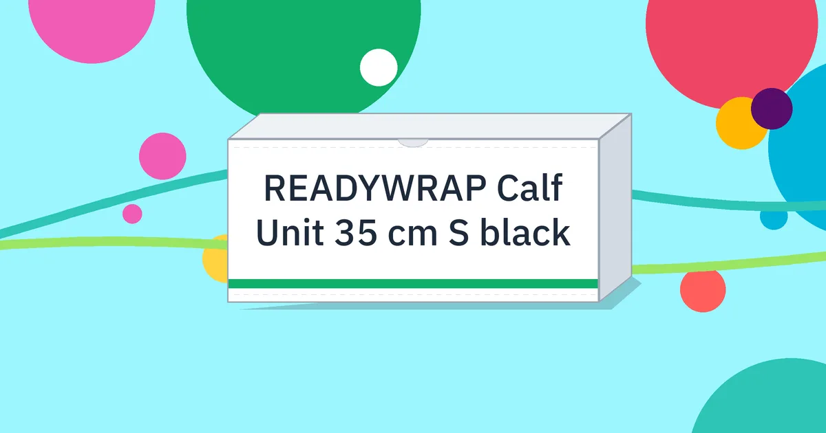 Symbolbild: Packung mit der Aufschrift READYWRAP Calf Unit 35 cm S black (PZN 16566614) – Verfügbarkeit und Bezug in Apotheken in Frankfurt am Main