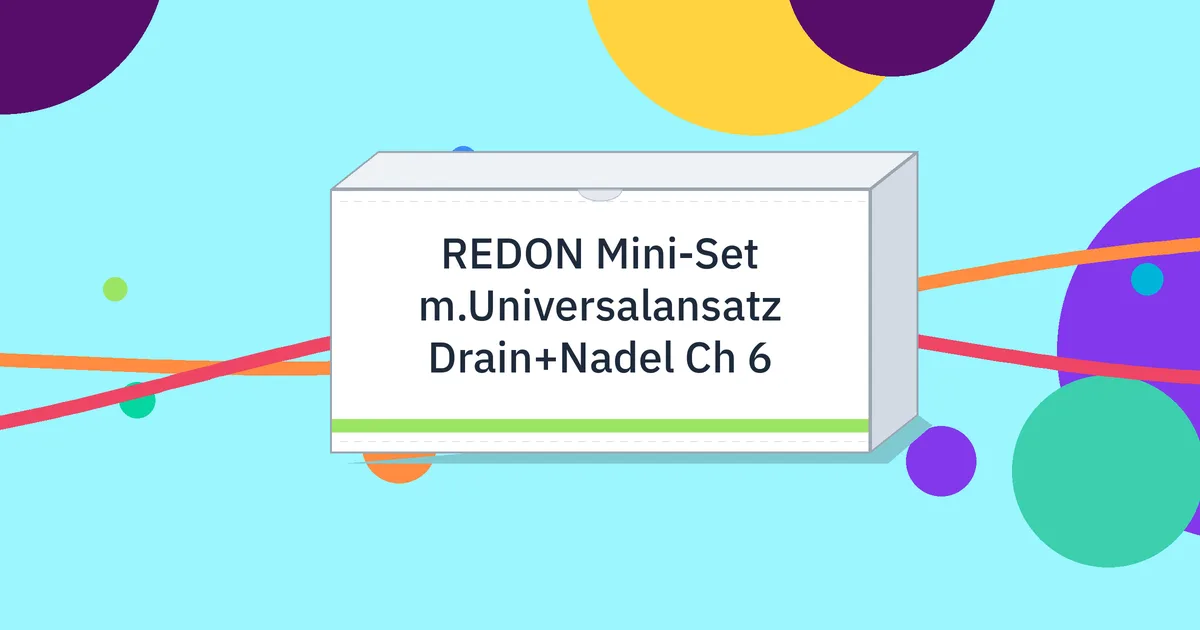 Symbolbild: Packung mit der Aufschrift REDON Mini-Set m.Universalansatz Drain+Nadel Ch 6 (PZN 07697398) – Verfügbarkeit und Bezug in Apotheken in Frankfurt am Main