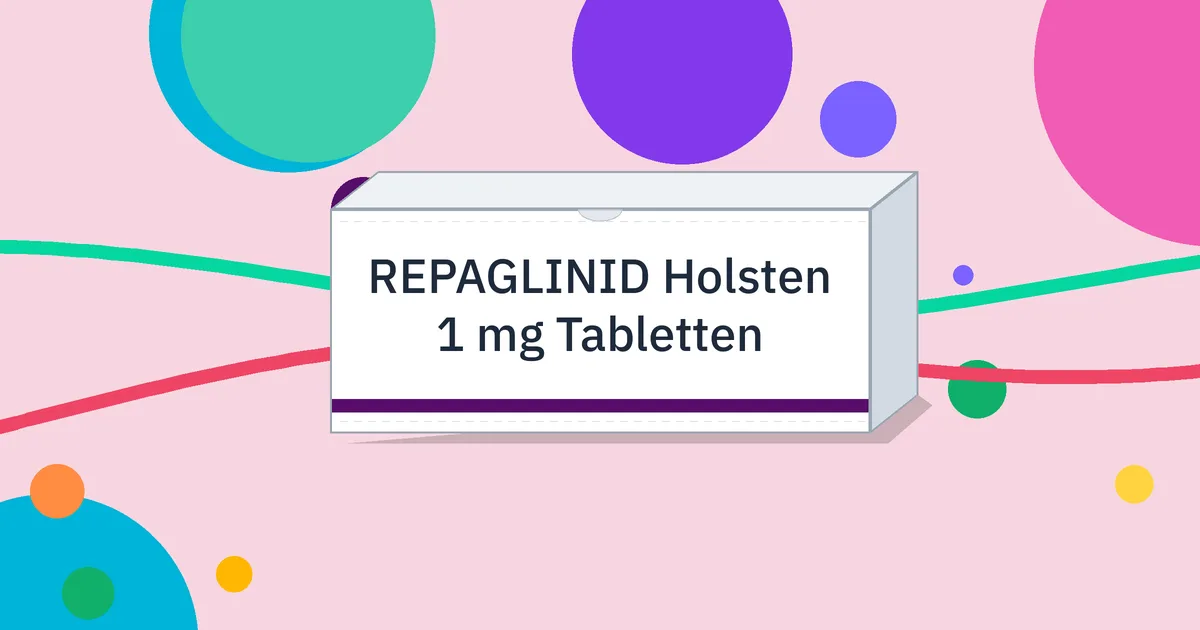 Symbolbild: Packung mit der Aufschrift REPAGLINID Holsten 1 mg Tabletten (PZN 12553276) – Verfügbarkeit und Bezug in Apotheken in Frankfurt am Main