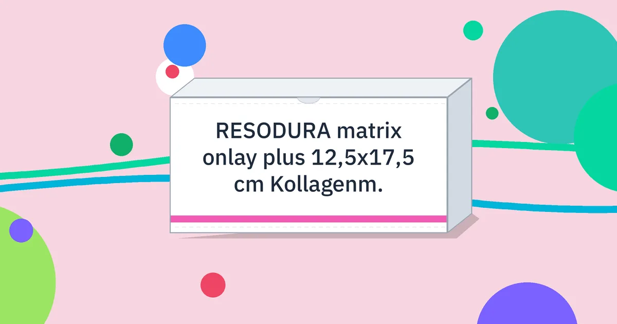 Symbolbild: Packung mit der Aufschrift RESODURA matrix onlay plus 12,5x17,5 cm Kollagenm. (PZN 14304152) – Verfügbarkeit und Bezug in Apotheken in Frankfurt am Main