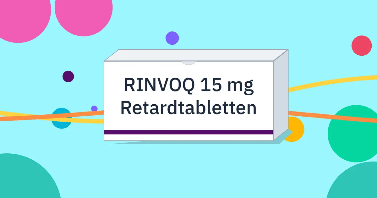 Symbolbild: Packung mit der Aufschrift RINVOQ 15 mg Retardtabletten (PZN 18487729) – Verfügbarkeit und Bezug in Apotheken in Frankfurt am Main