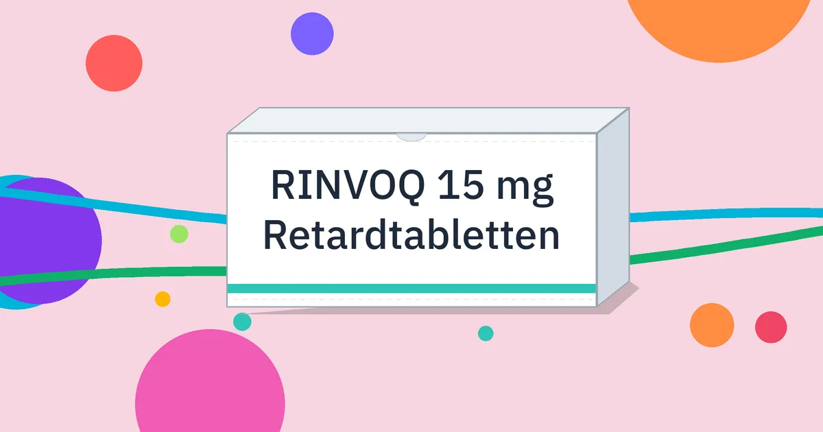 Symbolbild: Packung mit der Aufschrift RINVOQ 15 mg Retardtabletten (PZN 18599670) – Verfügbarkeit und Bezug in Apotheken in Frankfurt am Main