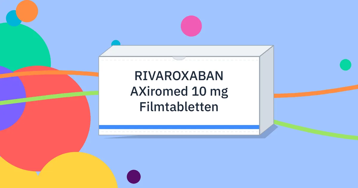 Symbolbild: Packung mit der Aufschrift RIVAROXABAN AXiromed 10 mg Filmtabletten (PZN 20113019) – Verfügbarkeit und Bezug in Apotheken in Frankfurt am Main