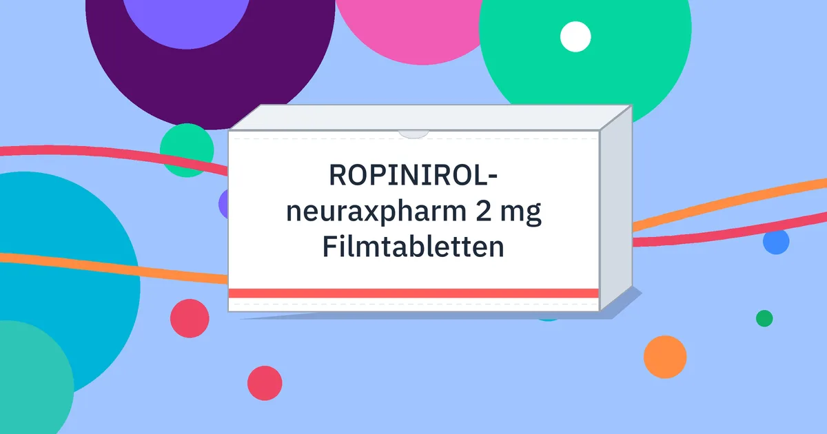 Symbolbild: Packung mit der Aufschrift ROPINIROL-neuraxpharm 2 mg Filmtabletten (PZN 00513739) – Verfügbarkeit und Bezug in Apotheken in Frankfurt am Main