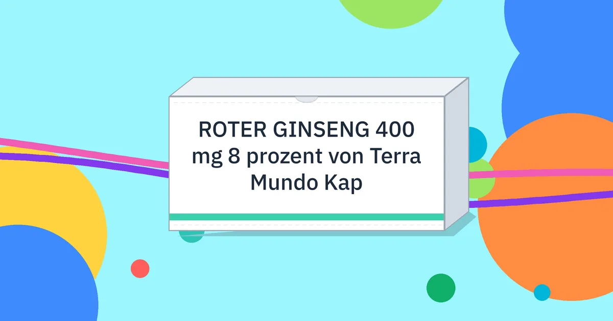 Symbolbild: Packung mit der Aufschrift ROTER GINSENG 400 mg 8 prozent von Terra Mundo Kap (PZN 10048344) – Verfügbarkeit und Bezug in Apotheken in Frankfurt am Main
