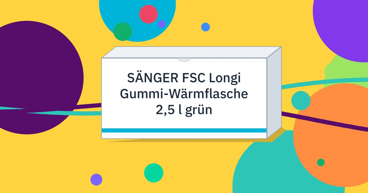 Symbolbild: Packung mit der Aufschrift SÄNGER FSC Longi Gummi-Wärmflasche 2,5 l grün (PZN 18793337) – Verfügbarkeit und Bezug in Apotheken in Frankfurt am Main