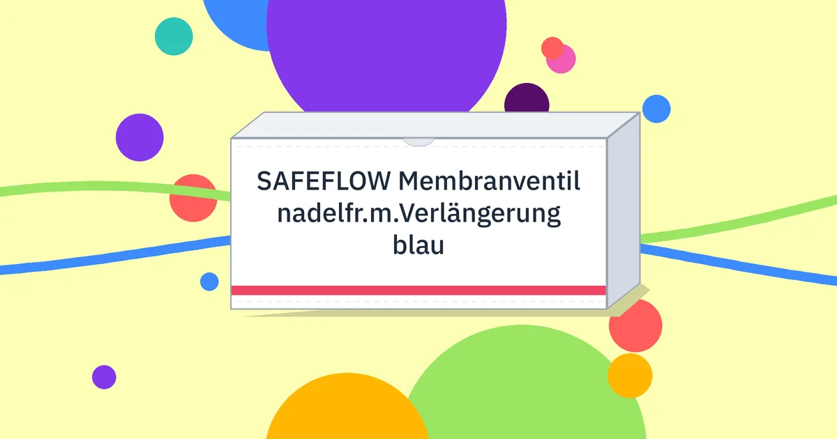Symbolbild: Packung mit der Aufschrift SAFEFLOW Membranventil nadelfr.m.Verlängerung blau (PZN 05143299) – Verfügbarkeit und Bezug in Apotheken in Frankfurt am Main