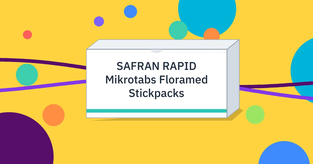 Symbolbild: Packung mit der Aufschrift SAFRAN RAPID Mikrotabs Floramed Stickpacks (PZN 16605573) – Verfügbarkeit und Bezug in Apotheken in Frankfurt am Main