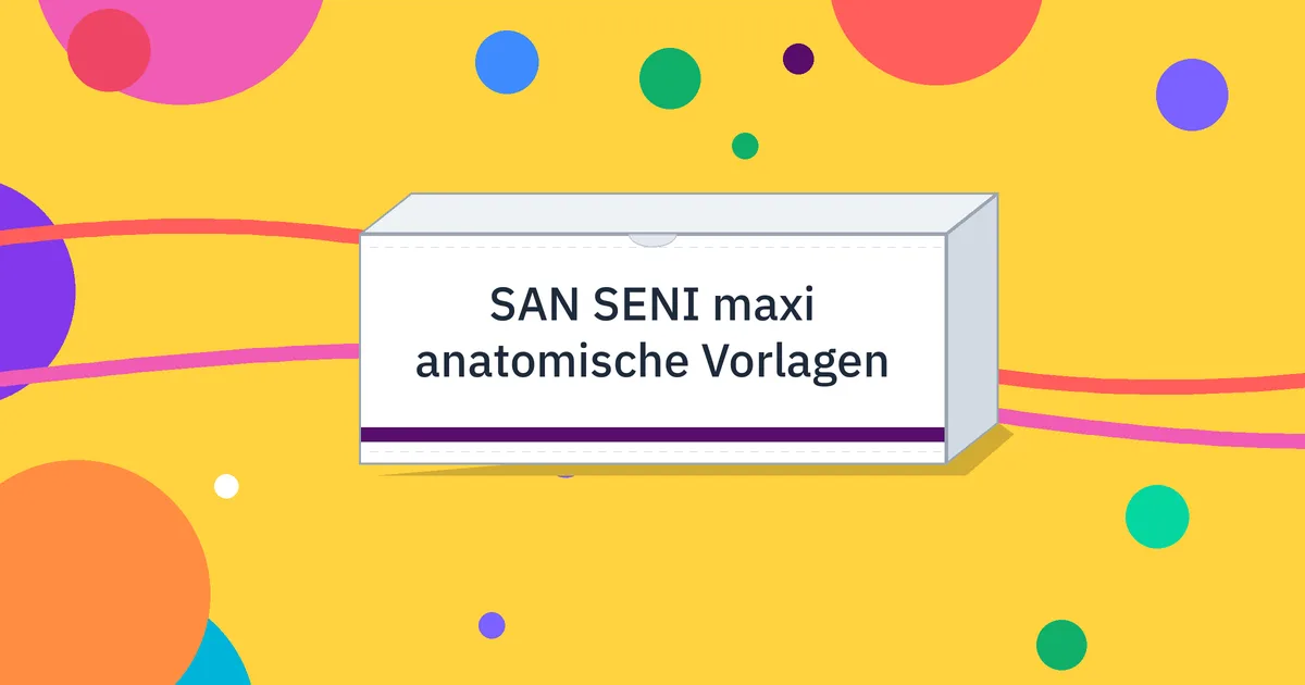 Symbolbild: Packung mit der Aufschrift SAN SENI maxi anatomische Vorlagen (PZN 16327683) – Verfügbarkeit und Bezug in Apotheken in Frankfurt am Main