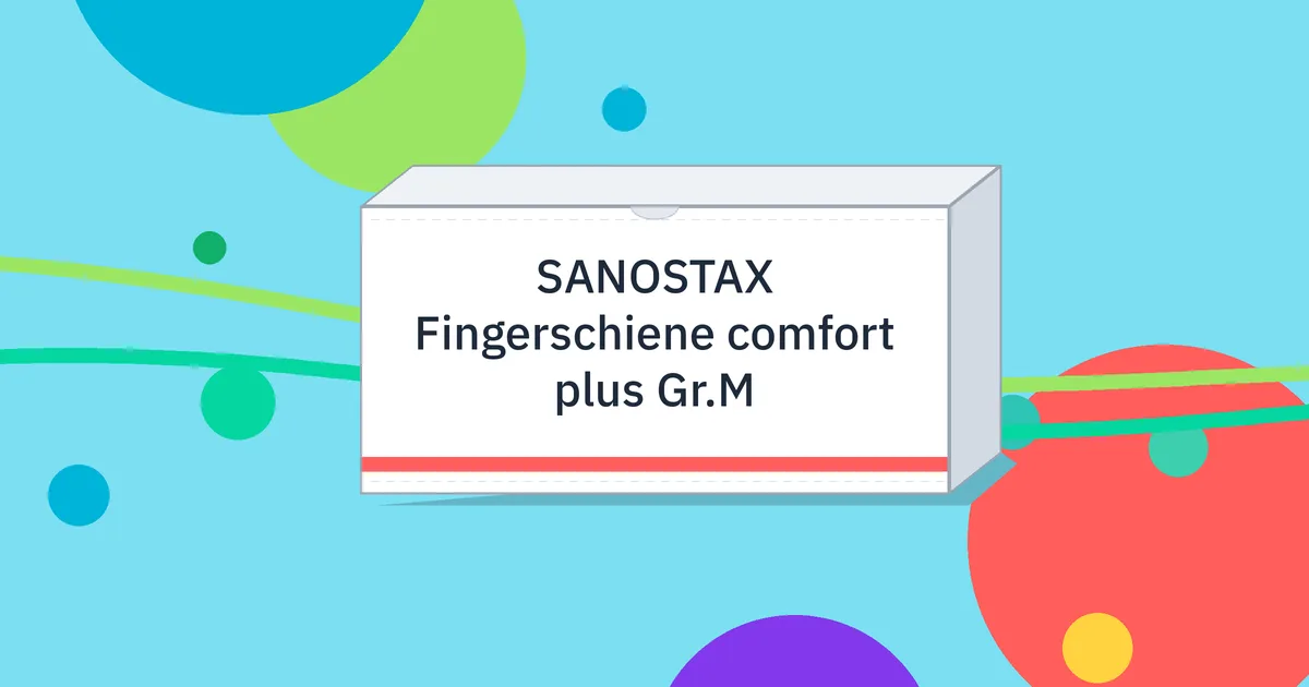 Symbolbild: Packung mit der Aufschrift SANOSTAX Fingerschiene comfort plus Gr.M (PZN 10527174) – Verfügbarkeit und Bezug in Apotheken in Frankfurt am Main