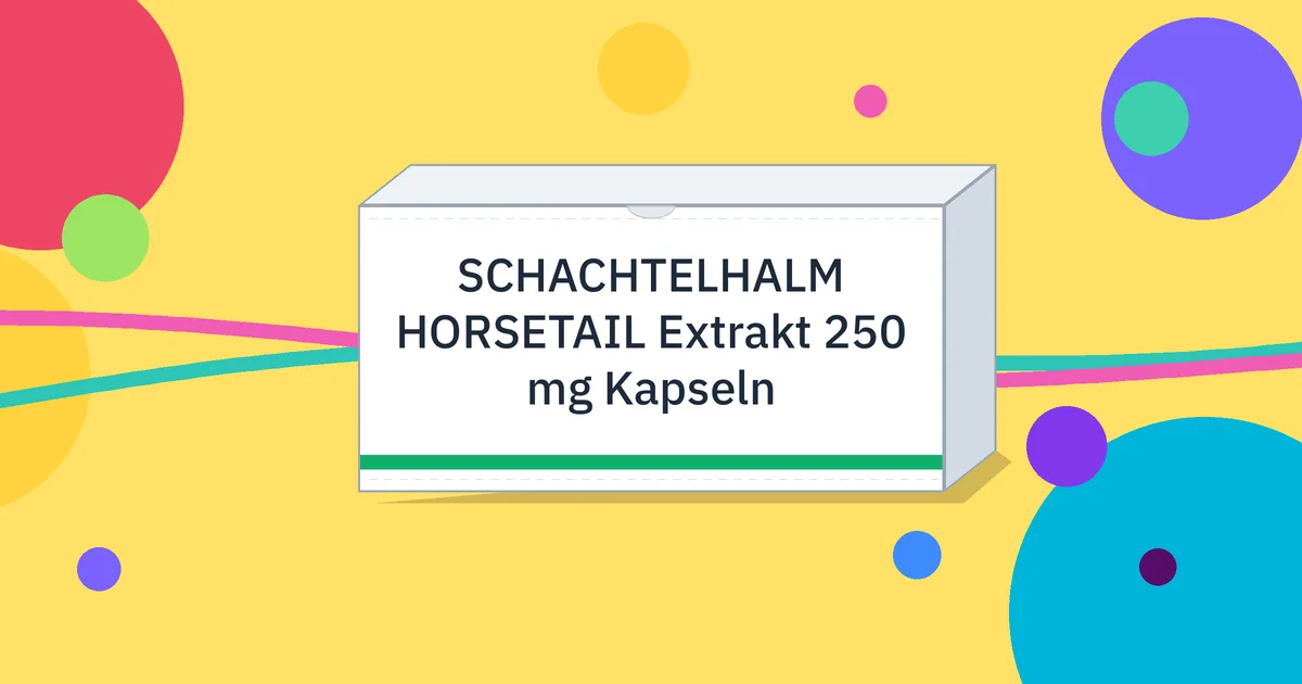 Symbolbild: Packung mit der Aufschrift SCHACHTELHALM HORSETAIL Extrakt 250 mg Kapseln (PZN 19641919) – Verfügbarkeit und Bezug in Apotheken in Frankfurt am Main