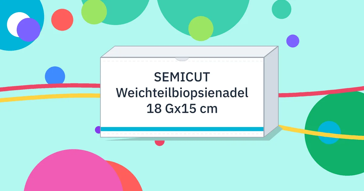 Symbolbild: Packung mit der Aufschrift SEMICUT Weichteilbiopsienadel 18 Gx15 cm (PZN 19735968) – Verfügbarkeit und Bezug in Apotheken in Frankfurt am Main