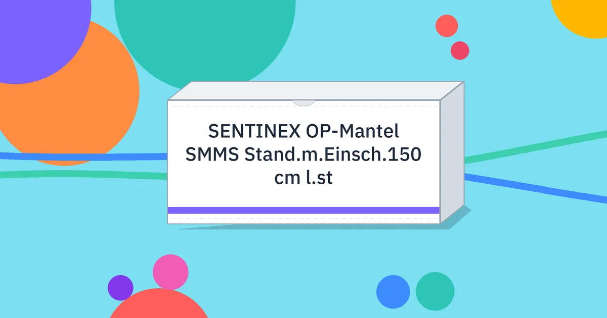 Symbolbild: Packung mit der Aufschrift SENTINEX OP-Mantel SMMS Stand.m.Einsch.150 cm l.st (PZN 03163547) – Verfügbarkeit und Bezug in Apotheken in Frankfurt am Main