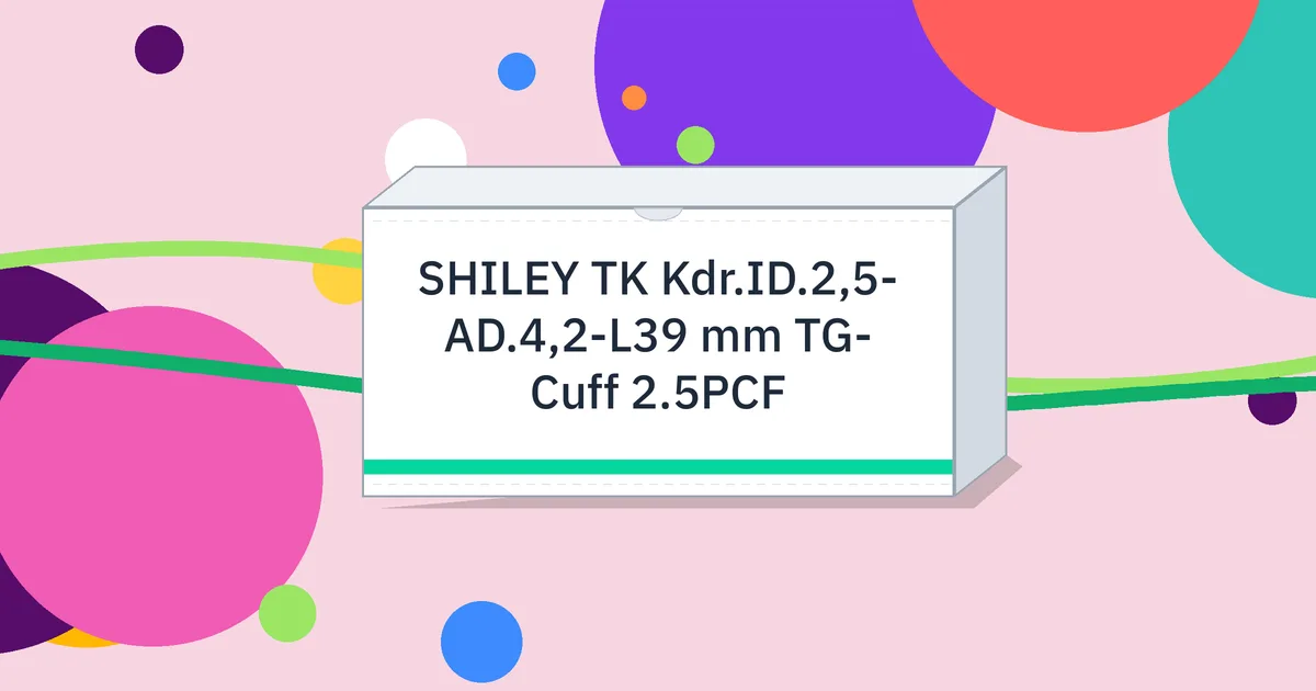 Symbolbild: Packung mit der Aufschrift SHILEY TK Kdr.ID.2,5-AD.4,2-L39 mm TG-Cuff 2.5PCF (PZN 11596177) – Verfügbarkeit und Bezug in Apotheken in Frankfurt am Main