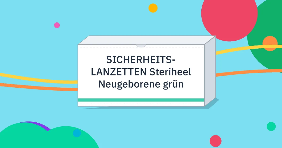 Symbolbild: Packung mit der Aufschrift SICHERHEITS-LANZETTEN Steriheel Neugeborene grün (PZN 15816546) – Verfügbarkeit und Bezug in Apotheken in Frankfurt am Main