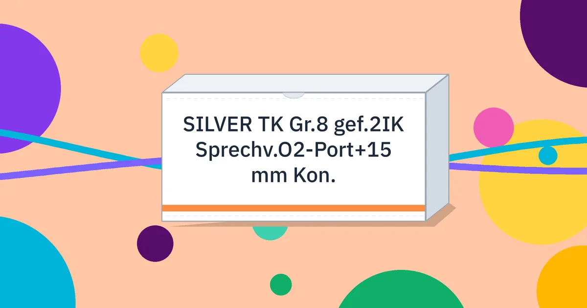 Symbolbild: Packung mit der Aufschrift SILVER TK Gr.8 gef.2IK Sprechv.O2-Port+15 mm Kon. (PZN 10317040) – Verfügbarkeit und Bezug in Apotheken in Frankfurt am Main