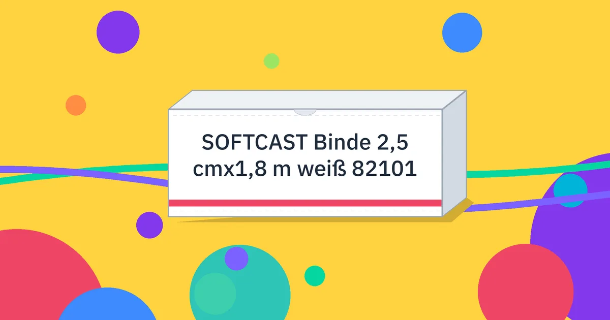 Symbolbild: Packung mit der Aufschrift SOFTCAST Binde 2,5 cmx1,8 m weiß 82101 (PZN 02697117) – Verfügbarkeit und Bezug in Apotheken in Frankfurt am Main