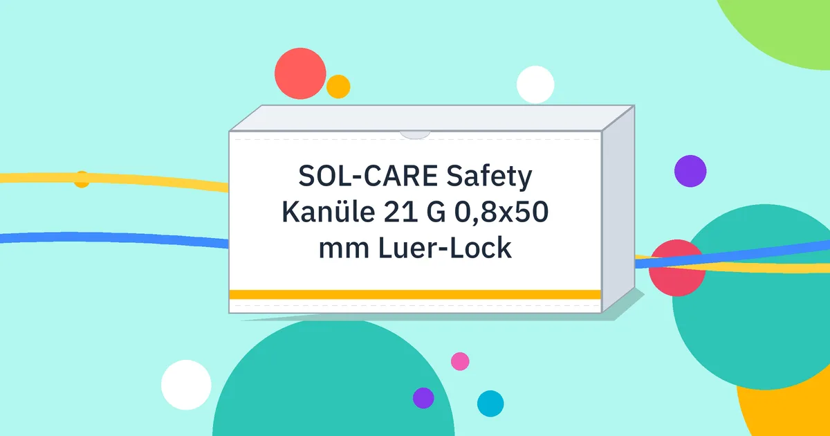 Symbolbild: Packung mit der Aufschrift SOL-CARE Safety Kanüle 21 G 0,8x50 mm Luer-Lock (PZN 20328145) – Verfügbarkeit und Bezug in Apotheken in Frankfurt am Main