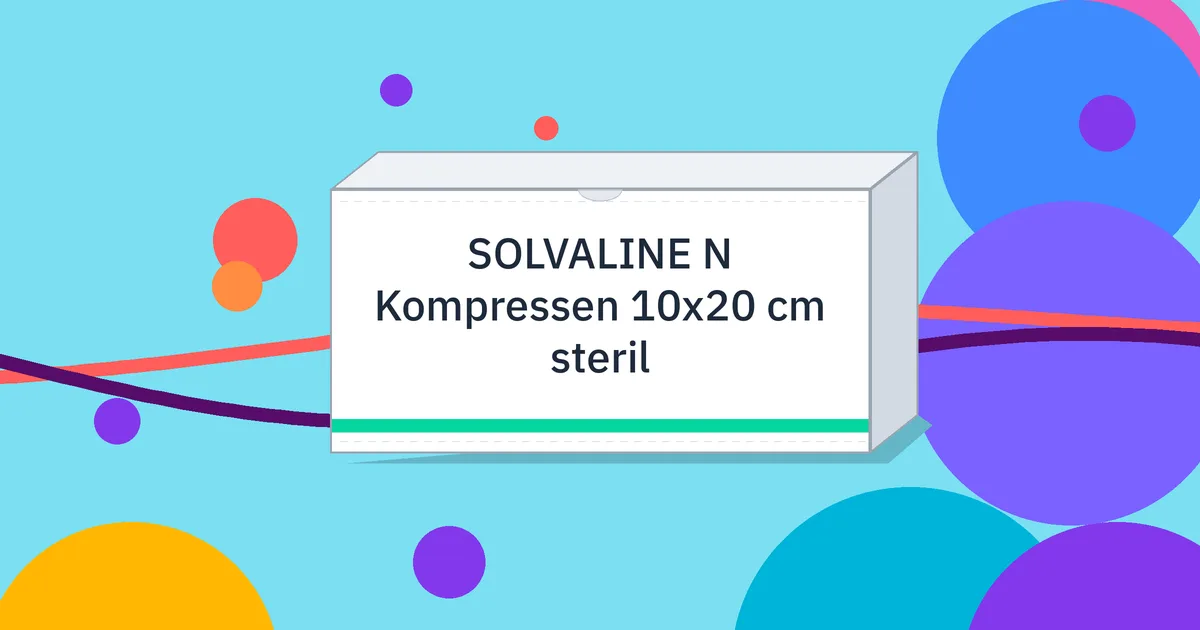 Symbolbild: Packung mit der Aufschrift SOLVALINE N Kompressen 10x20 cm steril (PZN 18038500) – Verfügbarkeit und Bezug in Apotheken in Frankfurt am Main