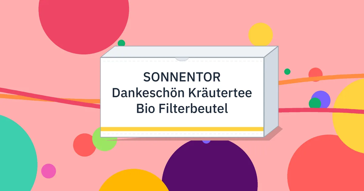 Symbolbild: Packung mit der Aufschrift SONNENTOR Dankeschön Kräutertee Bio Filterbeutel (PZN 18902045) – Verfügbarkeit und Bezug in Apotheken in Frankfurt am Main