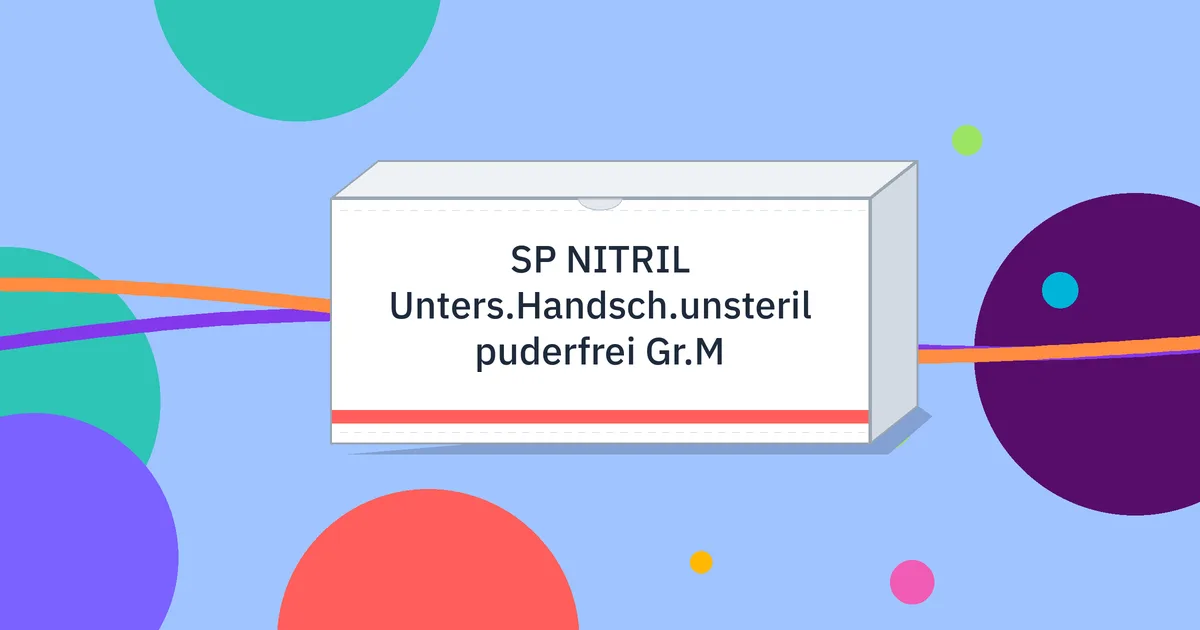 Symbolbild: Packung mit der Aufschrift SP NITRIL Unters.Handsch.unsteril puderfrei Gr.M (PZN 10534547) – Verfügbarkeit und Bezug in Apotheken in Frankfurt am Main