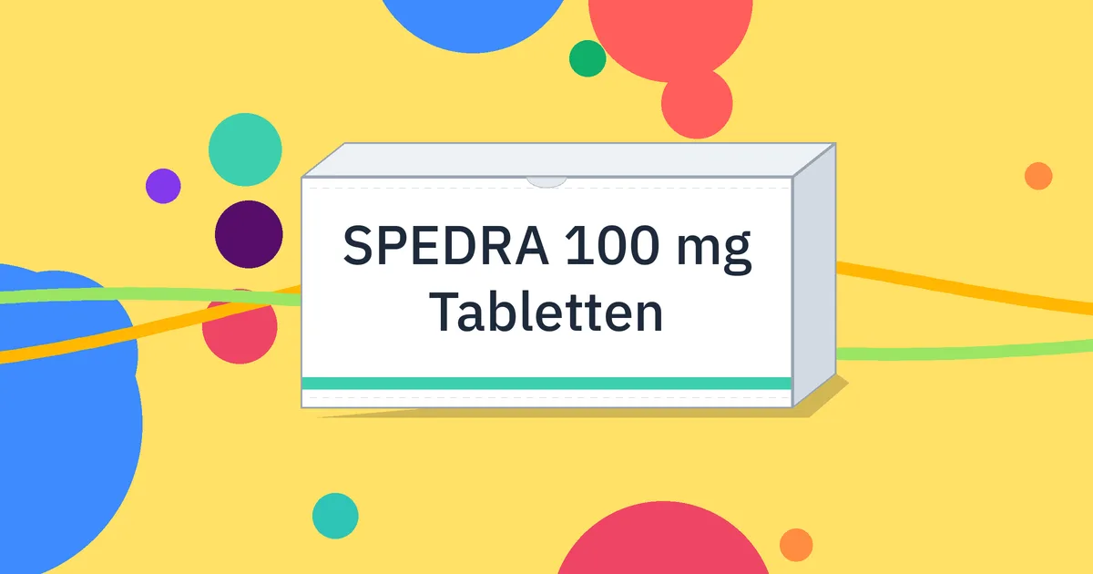 Symbolbild: Packung mit der Aufschrift SPEDRA 100 mg Tabletten (PZN 17906822) – Verfügbarkeit und Bezug in Apotheken in Frankfurt am Main