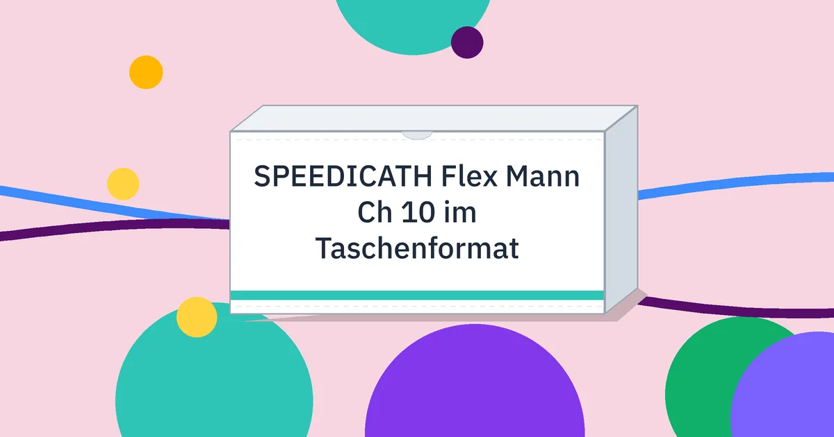 Symbolbild: Packung mit der Aufschrift SPEEDICATH Flex Mann Ch 10 im Taschenformat (PZN 16129776) – Verfügbarkeit und Bezug in Apotheken in Frankfurt am Main