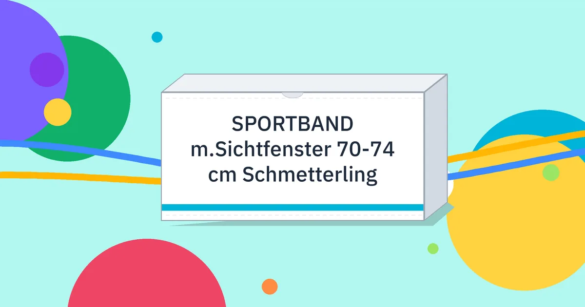 Symbolbild: Packung mit der Aufschrift SPORTBAND m.Sichtfenster 70-74 cm Schmetterling (PZN 13916485) – Verfügbarkeit und Bezug in Apotheken in Frankfurt am Main